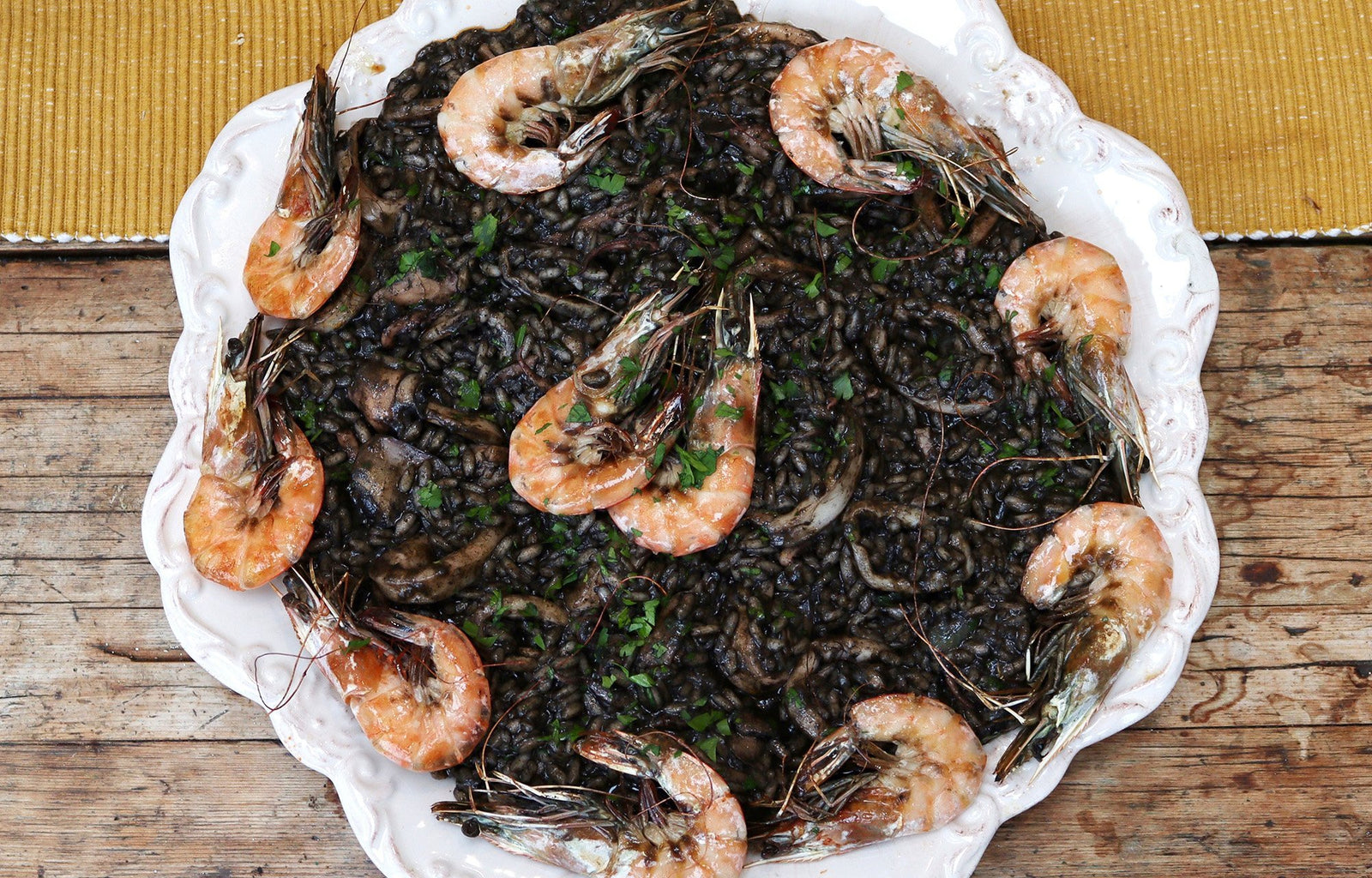 Black Squid Ink Risotto with Prawns Recipe – Wright Brothers Home Deli ...