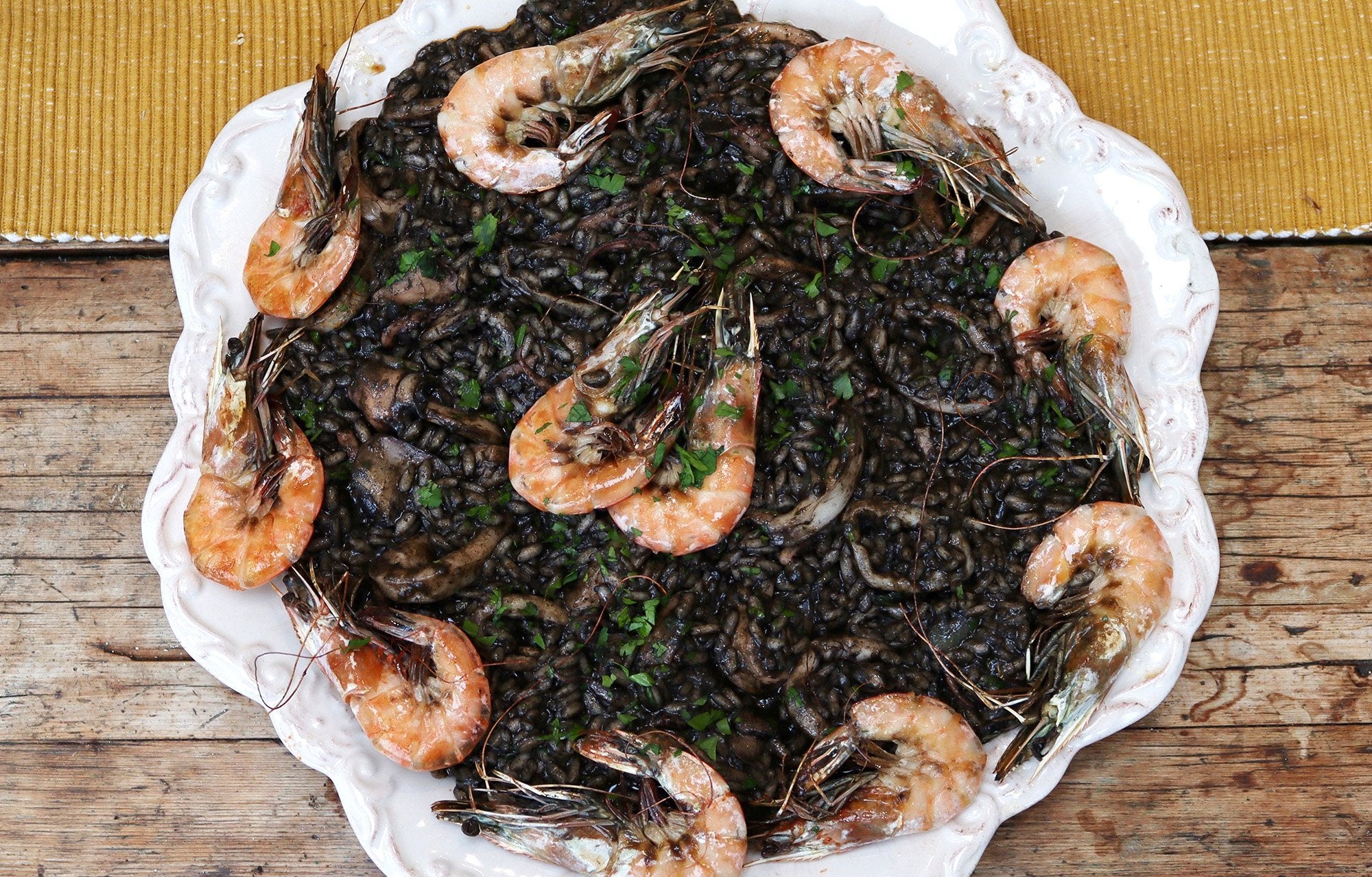 Black Squid Ink Risotto with Prawns Recipe – Wright Brothers Home Deli ...