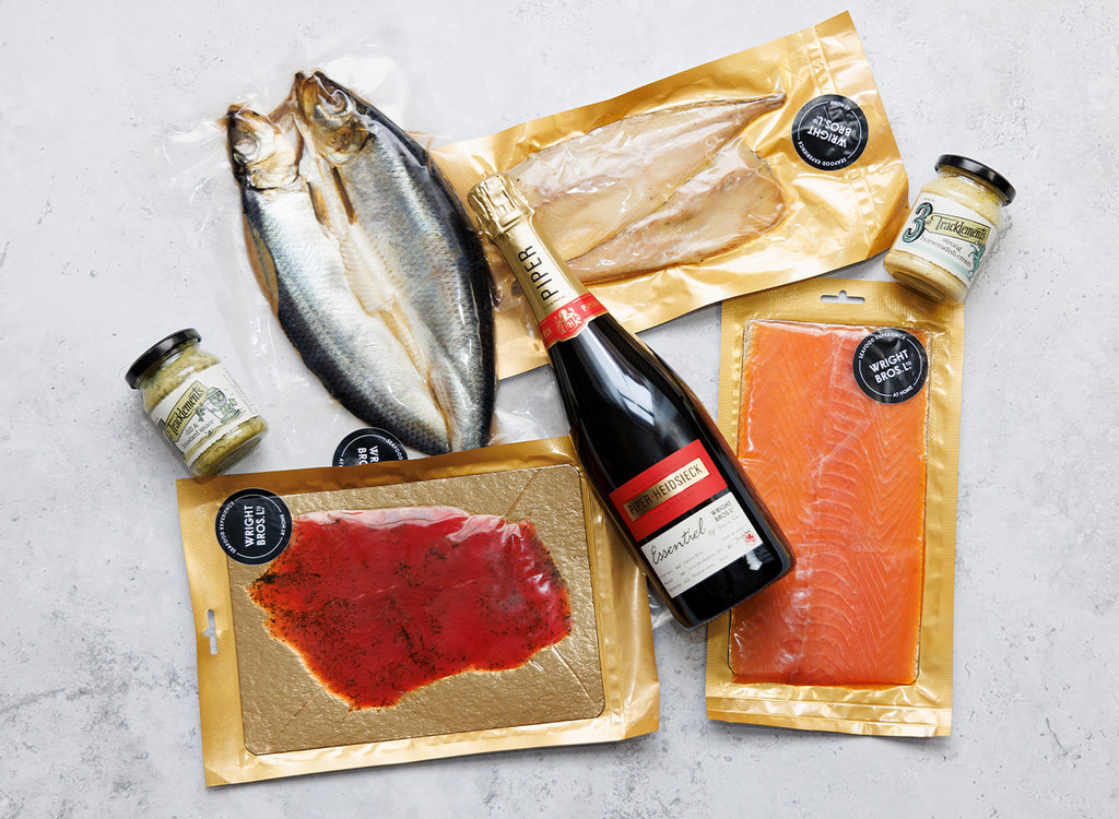Smoked Fish Hamper with Champagne - Corporate Seafood Hamper - Wright ...