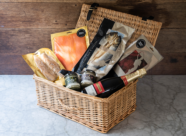 Smoked Fish Hamper with Champagne - Corporate Seafood Hamper - Wright ...